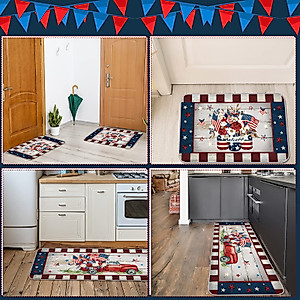 Suttmin 2 Pieces 4th of July Kitchen Rugs Patriotic Truck and Jar Mats Independence Day Rugs Memorial Day Red White Blue Floor Rug for Memorial Day Home Decor, 17 x 29 Inches, 17 x 47 Inches