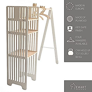 EWART WOODS Children wardrobe wood clothing rack clothes closet kids dress up storage toddler wardrobe montessori room furniture (Ivory white Wardrobe)