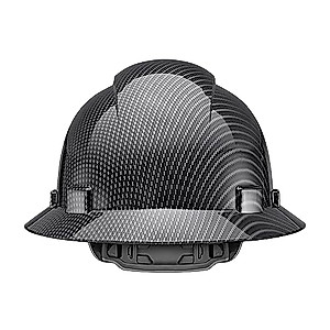 Acerpal Full Brim Non-Vented Classic Black Carbon Fiber Design Gloss Finish OSHA Hard Hat with 6-Point Suspension