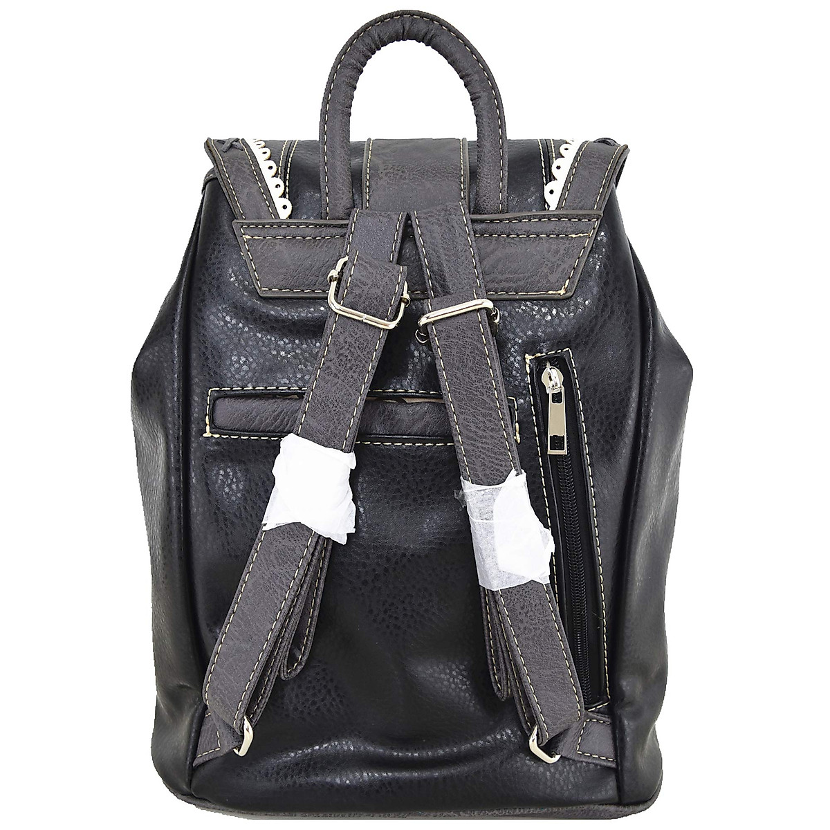 Western Style Tooled Buckle Floral Women Country Backpack School Bag Rucksack Daypack Biker Purse Matching Wallet Set (Black Set)