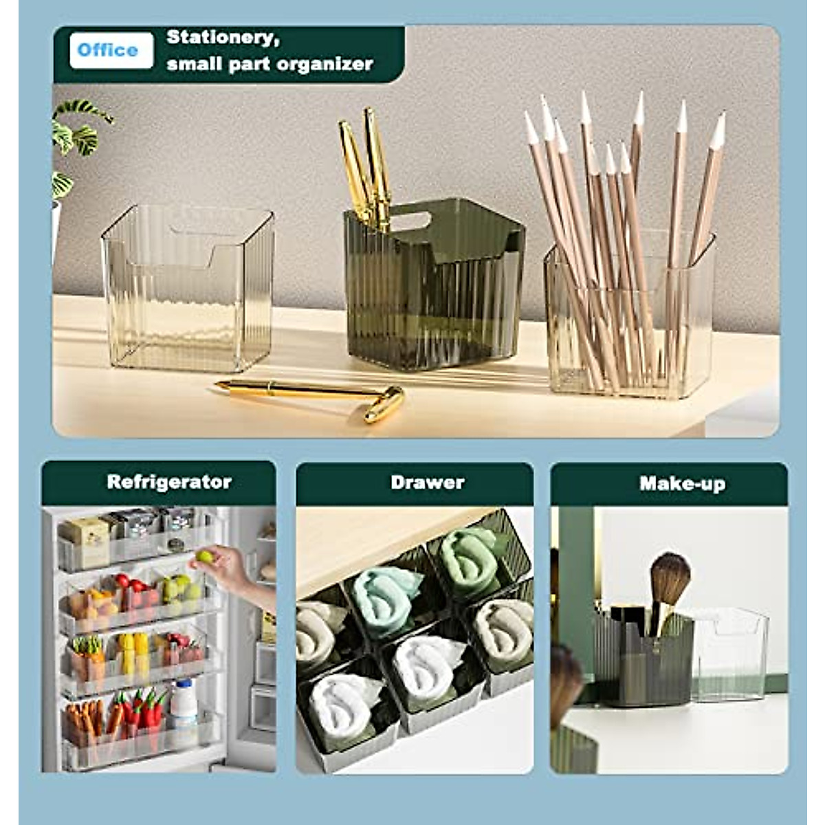 Refrigerator Door Organizer Bins - Hyjjlele 6 Pack Clear Plastic Food Storage Containers for Fridge, Kitchen Cabinet, BPA-Free Pantry Organization and Storage