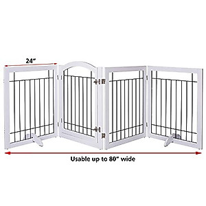SPIRICH 96-inch Extra Wide 30-inches Tall Dog Gate with Door Walk Through, Freestanding Wire Pet Gate for The House, Doorway, Stairs, Pet Puppy Safety Fence, Support Feet Included (White)