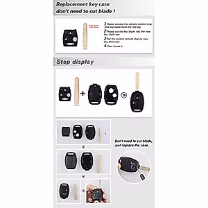 Olivine Auto 3 Buttons Key Fob Casing for Honda Civic CR-V Fit Accord Crosstour Odyssey CR-Z Keyless Entry Remote Key Shell (Only Key Shell Without Blade)(3Button-2PCS)