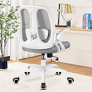 Razzor Office Chair, Ergonomic Computer Desk Chair with Lumbar Support, Breathable Mesh Rolling Swivel Task Chair with Flip-up Armrest and Adjustable Height for Home Office - LightGray