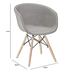 CangLong Upholstered Mid Century PP Modern Dining Armrest Living Room Makeup Side Chairs with Wooden Legs, set of 2, Grey 3