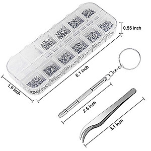Sunglasses Eyeglasses Repair Kit, 1100PCS Tiny Stainless Steel Screws and 5 Pairs Nose Pads with Micro Screwdriver Tweezer for Watch Clock Spectacle Eye Glass Repair