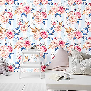 Yullpaper Pink Floral Wallpaper Peel and Stick Wallpaper Floral Contact Paper for Cabinets Walls Shelf Liner Peony Flower Wallpaper Botanical Wallpaper Removable Self Adhesive Wallpaper 17.5"x80"