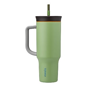 Owala Stainless Steel Triple Layer Insulated Travel Tumbler with Spill Resistant Lid, Straw, and Carry Handle, BPA Free, 40 oz, Green (Brave Adventures)