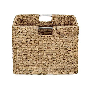 Household Essentials Woven Wicker Open Storage Basket with Stainless Steel Handle, Natural