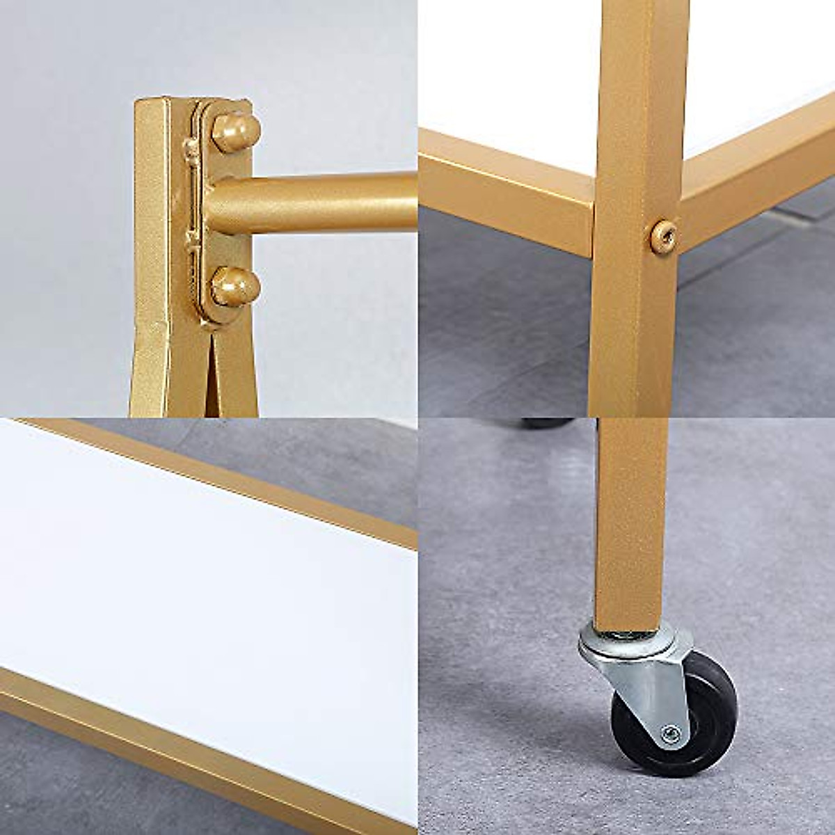 OLDRAINBOW Clothing Racks with Wood Shelves 59in,Retail Rolling Display Rack with Wheels,Commercial Clothes Racks for Hanging Clothes,Metal Garment Rack(Gold)