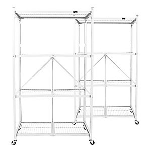 Origami R5 Foldable 4-Tier Garage Shelving Heavy Duty Shelving with Wheels, Metal Storage Rack Holds 1000 pounds, Garage Storage Rack & Organization, Storage Shelving (White, R5 2-Pack)