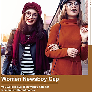 Toulite 16 Pcs Women Newsboy Hat Wool Visor Beret Cap 8 Panels Cabbie Sailor Hats Hippie Vintage Newsboy Octagonal Fiddler Hats for Women Girls