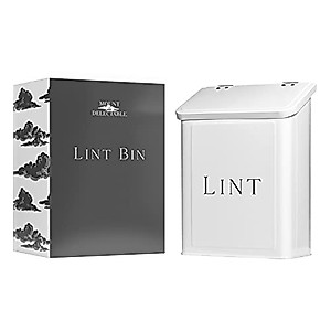 MOUNT DELECTABLE Magnetic Lint Bin for Laundry Room, Wall Mounted Lint Box Holder Trash Can with Lid for Dryer, Lint Basket for Laundry Room, Farmhouse Style Laundry Storage and Organization