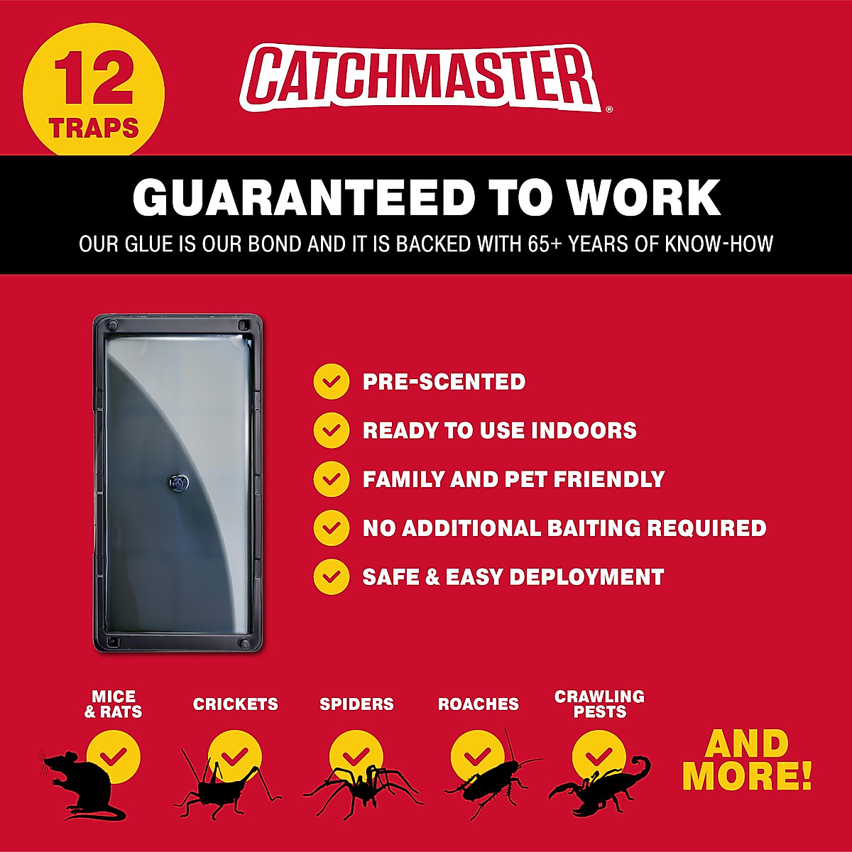 Catchmaster Rat, Snake and Mouse Traps 12Pk, Large Bulk Glue Rat Traps for Home, Pre-Scented Adhesive Plastic Tray for Inside House, Snake, Mice, & Spider Catcher, Pet Safe Pest Control