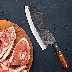 TheMohrim Full Tang Butcher Knife: Premium Meat Cutting Chopper - The Ultimate Chef's Choice for Dicing & Mincing (Rose Wood Micarte Handle)