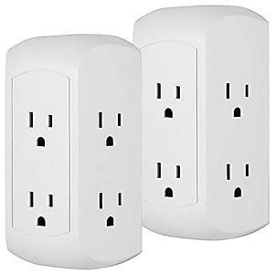 GE Pro 6-Outlet Surge Protector Adapter Spaced Tap, 2 Pack, 3-Prong Power Strip, Charging Station, Side Access, UL Listed, White, 50038