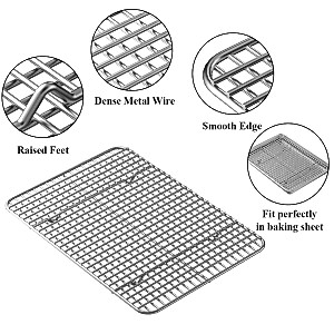 Baking Sheet with Rack Set [2 Pans + 2 Racks], Wildone Stainless Steel Cookie Sheet Baking Pan Tray with Cooling Rack, Size 12 x 10 x 1 Inch, Non Toxic & Heavy Duty & Easy Clean