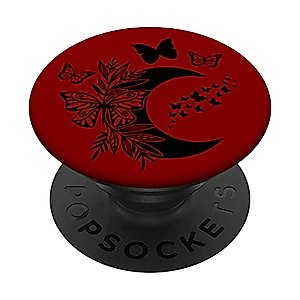 Red and Black Cute Moon and Butterfly Witchy Goth Wicca PopSockets Swappable PopGrip