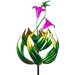 Solar Hummingbird Tulips 69 Inch Wind Catcher for Yard Kinetic Wind Spinner with Garden, Metal Windmill-Kinetic Garden Decoration, 360 Swivel Hummingbird Tulips Outdoor Wind Sculpture Spinners