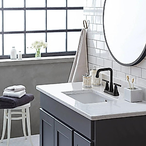 Matte Black Bathroom Sink Faucet, Hurran 4 inch Bathroom Faucets for Sink 3 Hole with Pop-up Drain and Supply Lines, Stainless Steel 2-Handle Centerset Faucet for Bathroom Sink Vanity RV Restroom