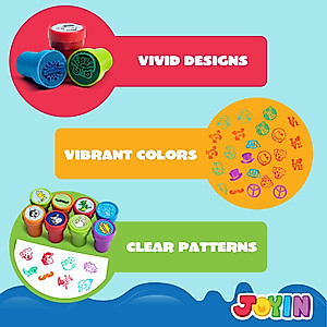 JOYIN 100PCS Assorted Stamps for Kids Self-Ink Stamps for Party Favor, Teacher Stamps, Kids Treasure Box, Prize for Classroom, Easter Egg Stuffers (50 Designs, Dinosaur, Halloween Stampers)