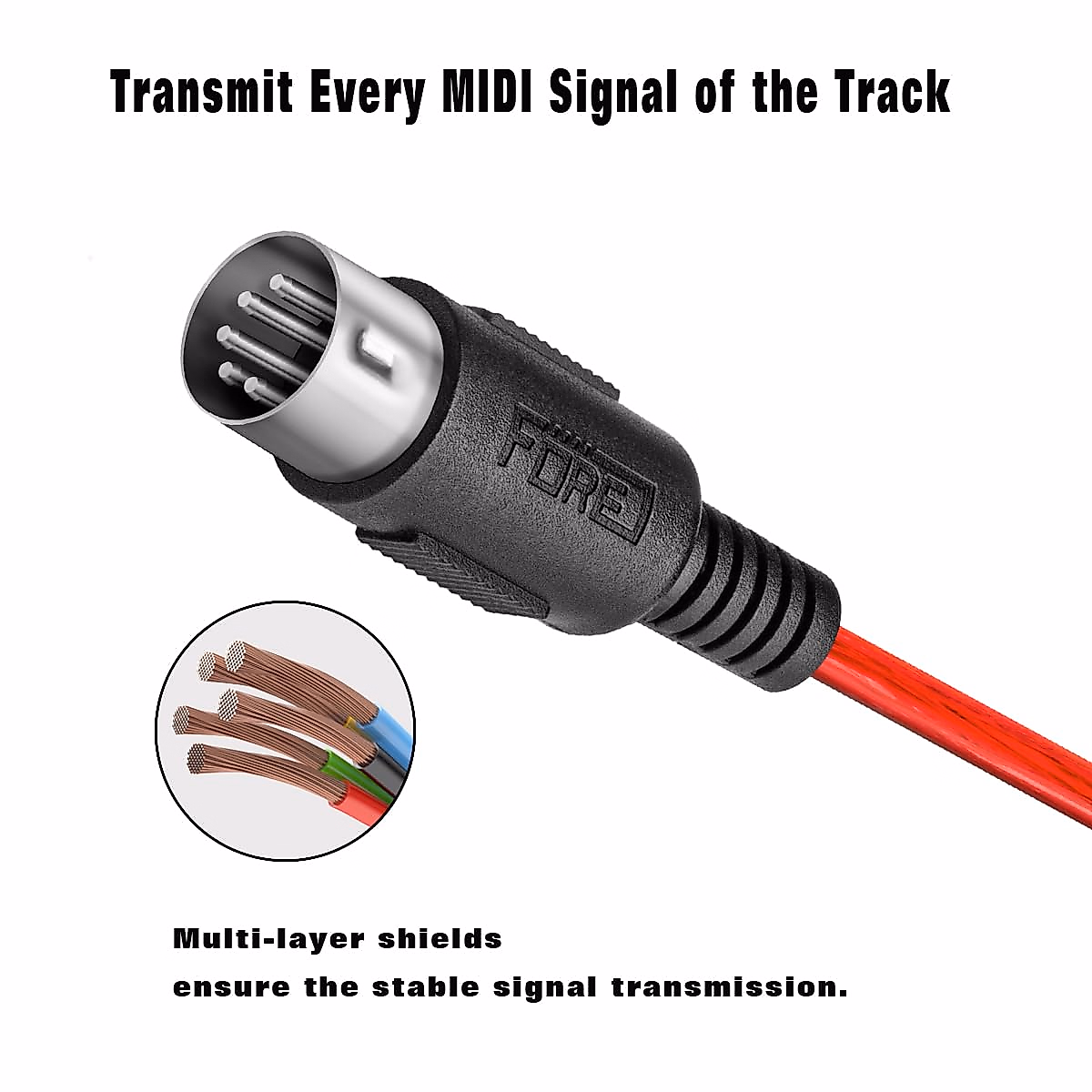 FORE 3.3 Feet 2-Pack Male to Male 5-Pin DIN MIDI Cable Compatible with MIDI Keyboard/Synthesizer/Guitar Multi Effects/Audio Interface/Audio Mixer/Auido Amplifier/External Sound Card/Red