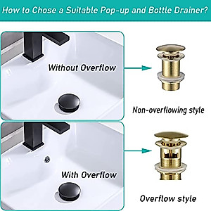 RANDOM Brushed Gold Sink Drain Without Overflow Bathroom Pop Up Drain Faucet Assembly Stopper Vessel Vanity Sink. (Brushed Gold).