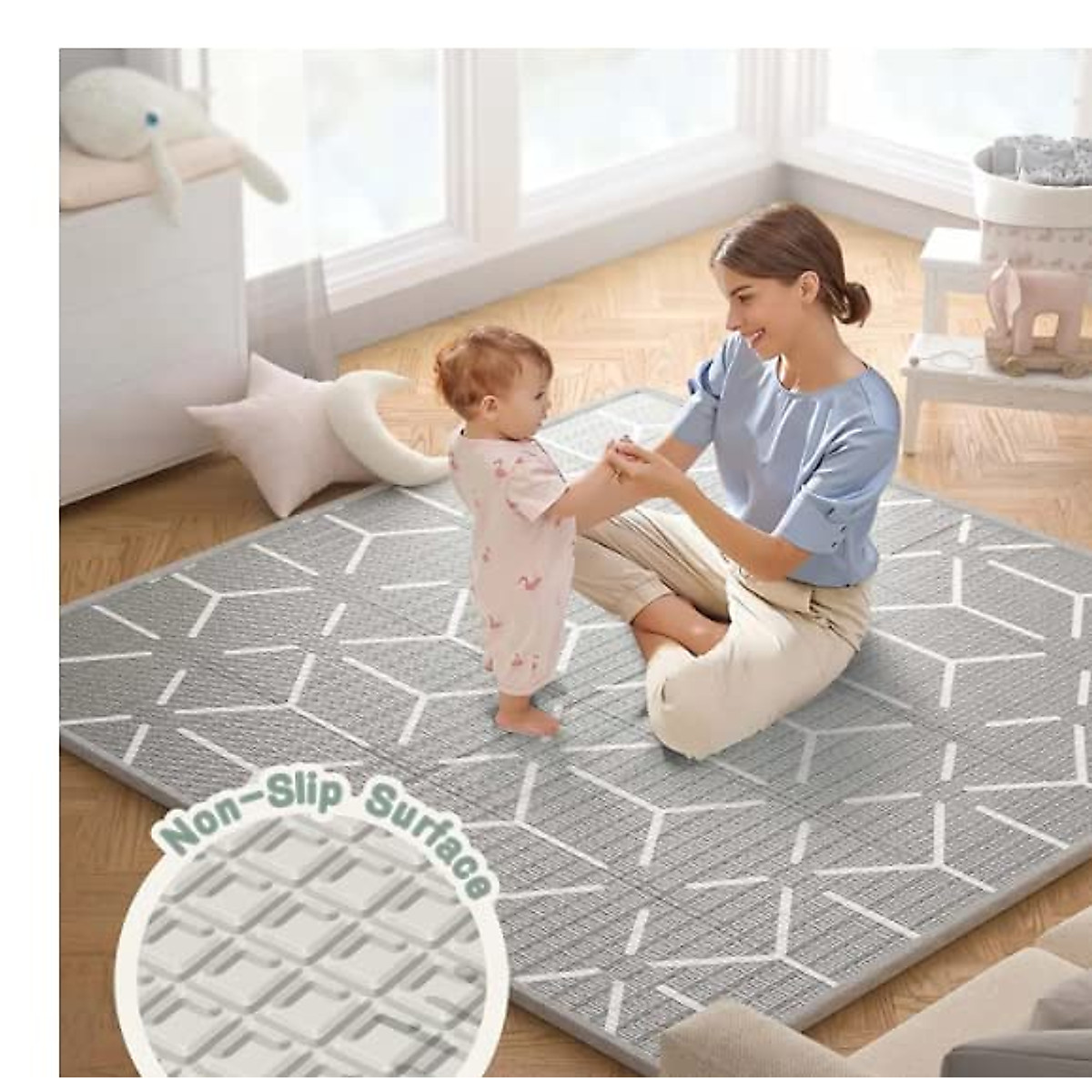 Fodoss Baby Playpen with Mat, Small Baby Play Pen(47x47inch), Playpen for Babies and Toddler (47 * 47 Baby playpen with mat-Dark Gray)