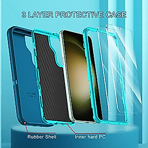 I-HONVA for Samsung Galaxy S23 Plus Case,S23 Plus case 6.6 inch with 2 Pack Screen Protector+2 Pack Camera Lens Protector Heavy Duty Shockproof 3-Layer Full Body Protection Cover Case,Turquoise