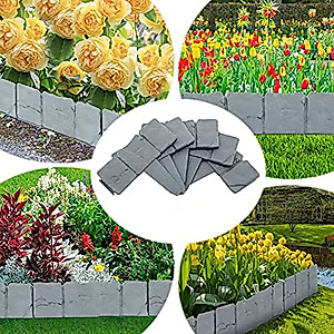 PFCDZDU Garden Landscape Edging Borders No Dig, 20 PCS Plastic Lawn Fence, Interlocking Imitation Stone Edge for DIY Outdoor Patio Balcony Yard ( Color : Gray , Size : 10pcs )