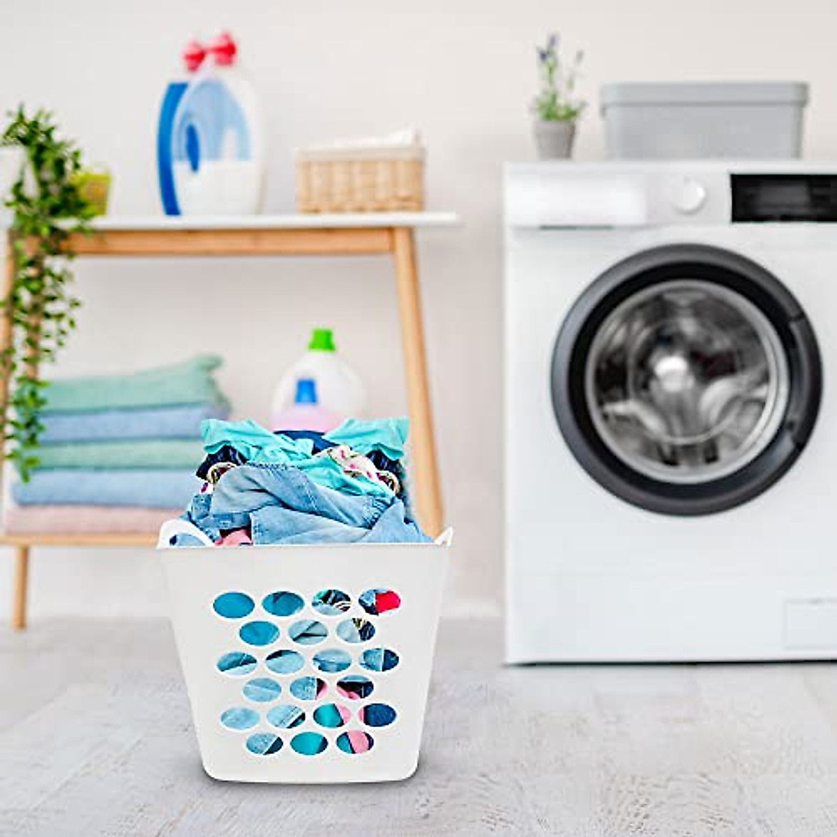 SEDLAV Plastic Laundry Basket, White, Flexible Hamper, Ideal for Laundry Room, Organizer, Storage, Closet, Dorm, Easy-to-Carry Handles, Easy Lift Comfort