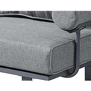 ovios Patio Dining Chairs Outdoor Chair High Back Aluminum Sofa Porch Chairs with Thick Cushion for Yard, Garden, Backyard (Black-Grey Stripe)