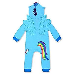 My Little Pony Girls’ Rainbow Dash Zip Up Long Sleeve Hooded Costume Romper for Newborn, Infant and Toddler – Blue