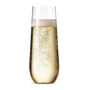 Munfix 48 Pack Stemless Plastic Champagne Flutes Disposable 9 Oz Clear Plastic Toasting Glasses Shatterproof Recyclable and BPA-Free
