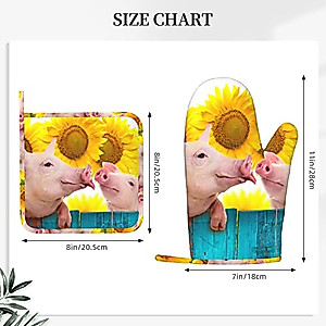 Funny Pig Oven Mitts and Pot Holders,Oven Gloves Potholders Hot Pads for Kitchen 2pcs,Washable Pot Holder,Heat Resistant Hot Pad Kitchen Decor Accessories for BBQ Cooking and Baking