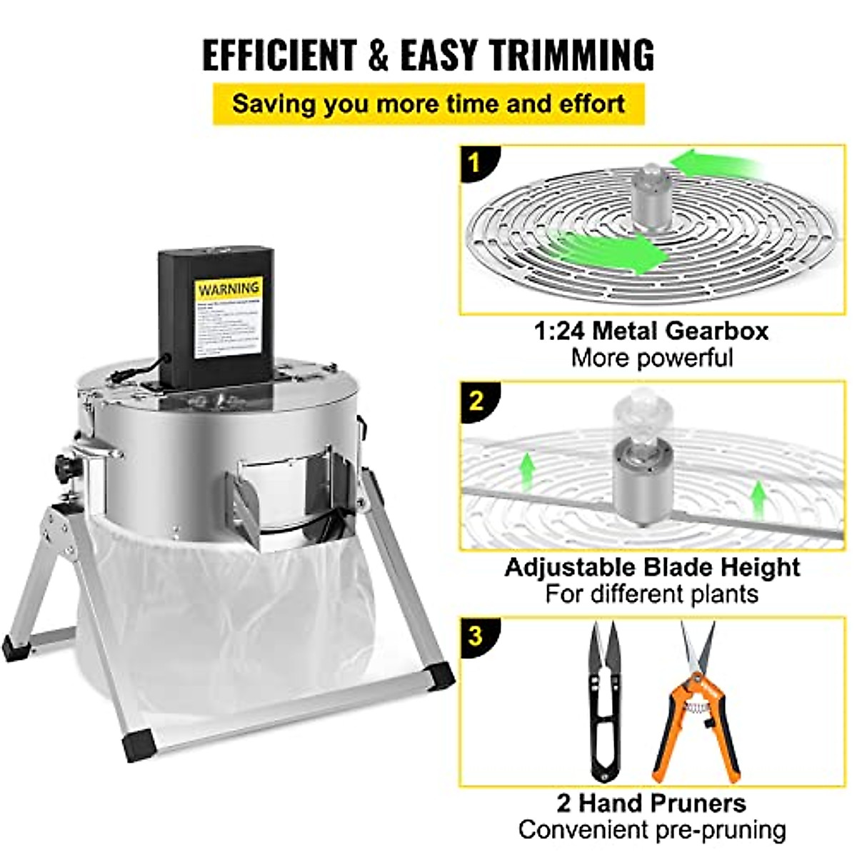VEVOR Bud Leaf Trimmer, 16 inch Electric and Manual Hydroponic Dry or Wet Plant Trimming Machine, with Sharp Stainless Steel Blades & Solid Metal Gearbox & Hand Pruners, for Flowers, Leaves, Herbs