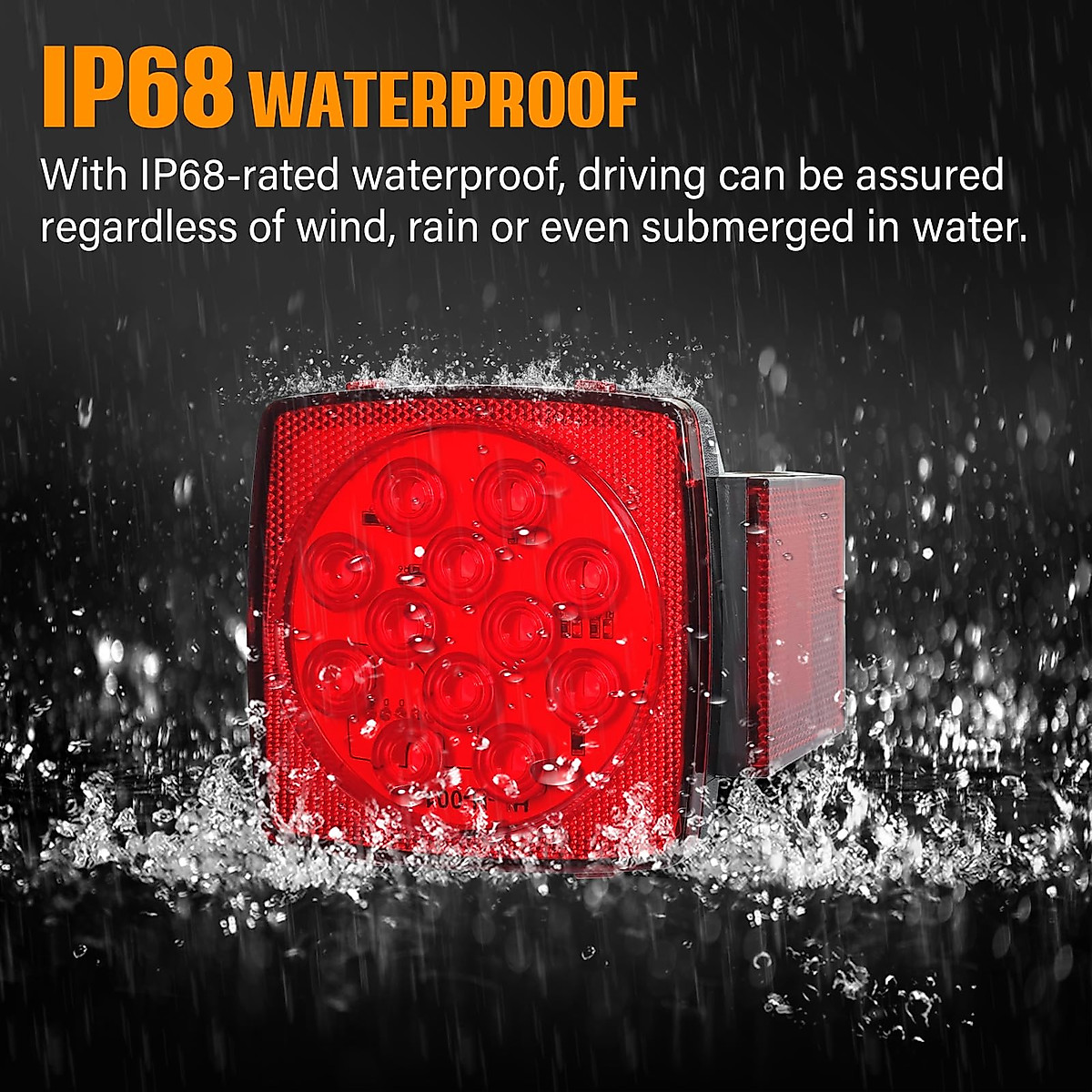 Gonice 2PCS Square LED Trailer Light Kit, Brake Stop Tail Running License Plate LED Light Lamp for 12V Camper Truck RV Boat Snowmobile Marine Under 80", DOT Compliant