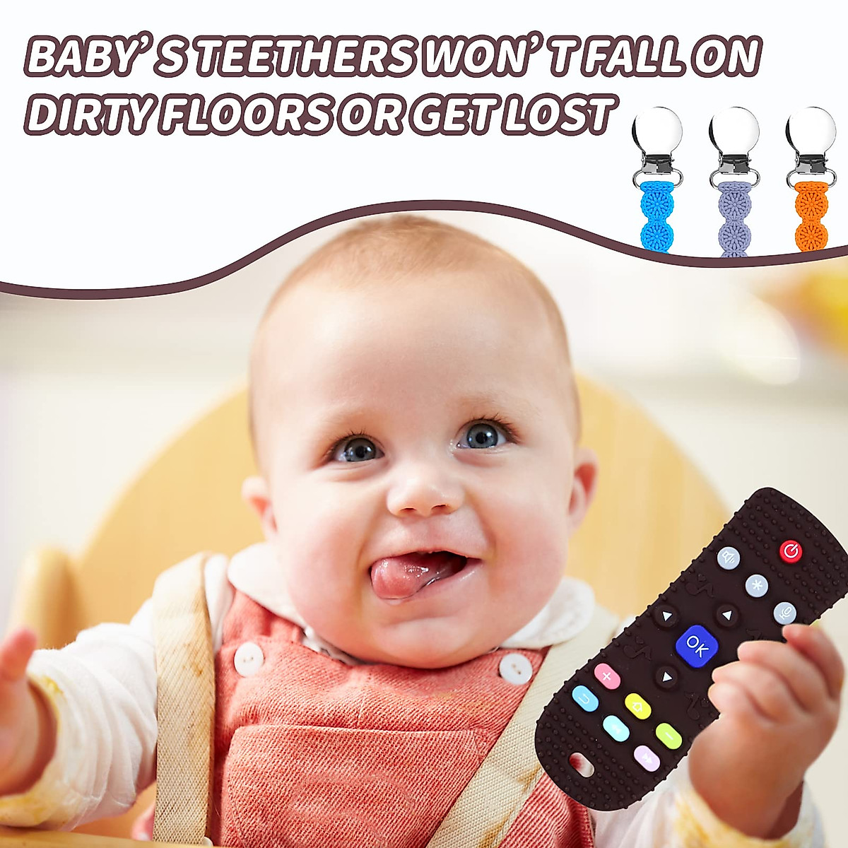Viyuse Remote teether for Baby, Soft Chew Toys with TV Remote Control Shape, Early Educational Sensory Toy for Babies Teething Relief and Soothe Sore Gum Infant Teether for 3-12 Months