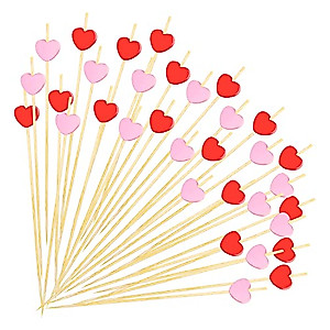 YSSAI 200 Counts Heart Cocktail Picks Red Pink Heart Fancy Toothpicks 4.7 Inch Handmade Bamboo Cocktail Skewers Sticks for Valentine's Day Wedding Mother's Day Birthday Baby Shower Party Supplies