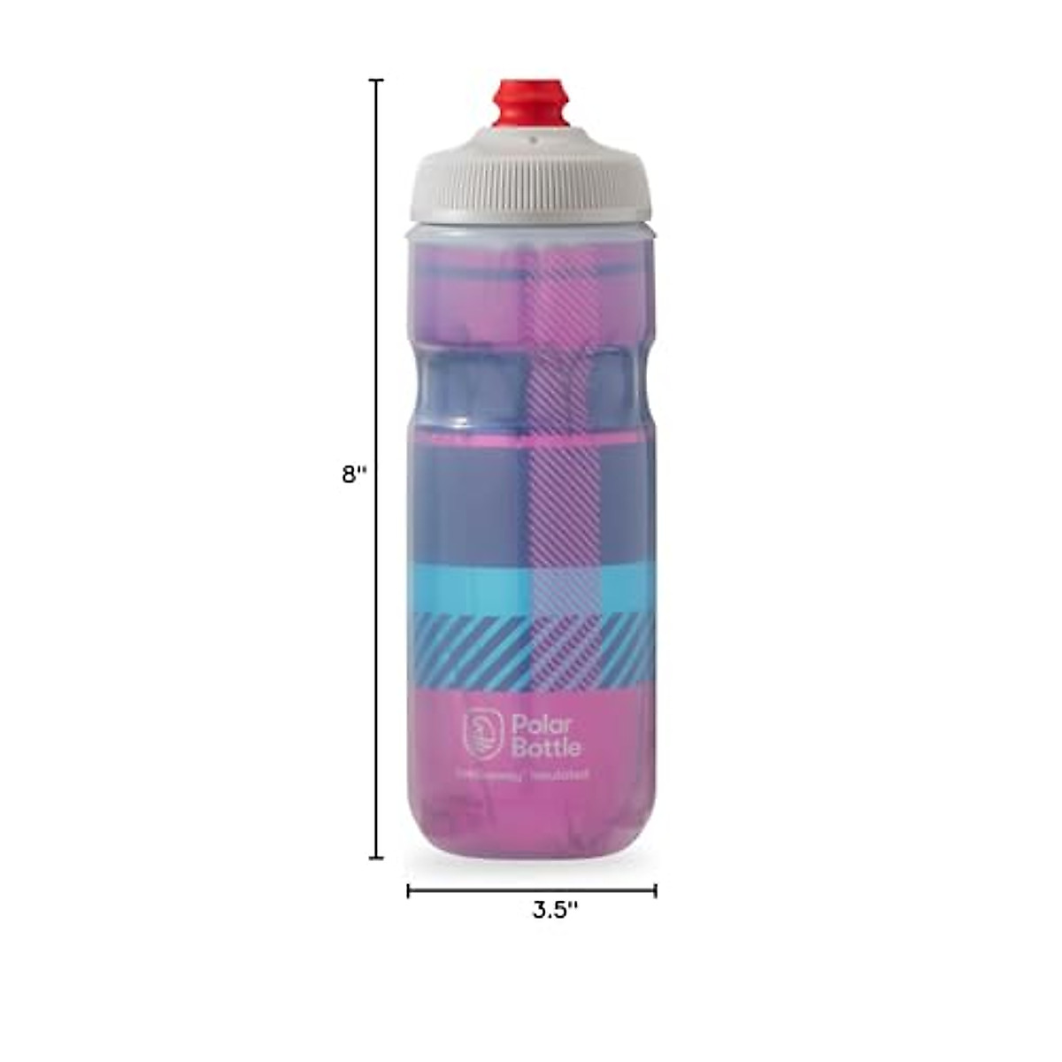 Polar Bottle Breakaway Insulated Bike Water Bottle - BPA Free, Cycling & Sports Squeeze Bottle (Tartan - Bubble Gum Pink/Navy, 20 Oz)