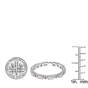 Dazzlingrock Collection 14K Round Pink Sapphire & White Diamond Women Wedding Eternity Stackable Band, White Gold, Size 4.5