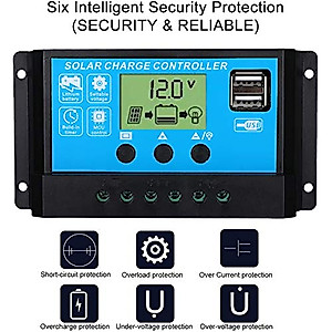 Phoenician Energy 60A Solar Charge Controller 12V/24V Auto, Solar Panel Charge Controller 60Amp Solar Regulator with Dual USB LCD, Backlight LCD Display, Timer Setting ON/Off, and Thermometer (60A)