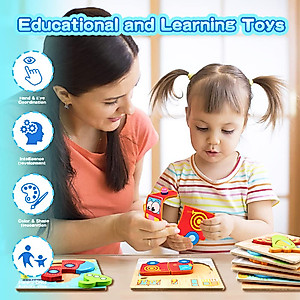 Toddler Toys Wooden Puzzles for Toddlers 1 2 3 Year Old Boys Girls Montessori Toys 6 Packs Vehicle Shape Jigsaw Puzzles Sensory Toys for Toddlers 1-3 Baby Infant Educational Learning STEM Toys Gifts