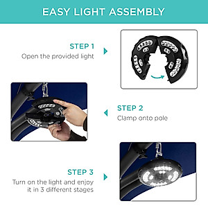 Best Choice Products Hanging LED-Lit Curved Chaise Lounge Chair Swing for Backyard, Patio, Lawn w/ 3 Light Settings, Weather-Resistant Pillow, Removable Canopy Shade, Steel Stand - Navy Blue