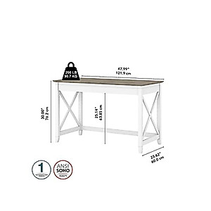Bush Furniture Key West Writing Table for Home Office | Small Modern Farmhouse Desk, 48W, Pure White and Shiplap Gray