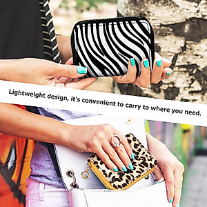 SHERCHPRY 2pcs Women Credit Cards Holder, PU Leather Cards Container, Cash Storage Pouch with Zipper, Credit Card Coin Wallet, Change Pouch for Women (Leopard Print and Zebra Print)