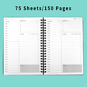 QICENCK Daily Planner, Undated Hourly Planner 150 Pages,To Do List Notebook, Time Management Manual and Planner, 5.2"x7.5" Black