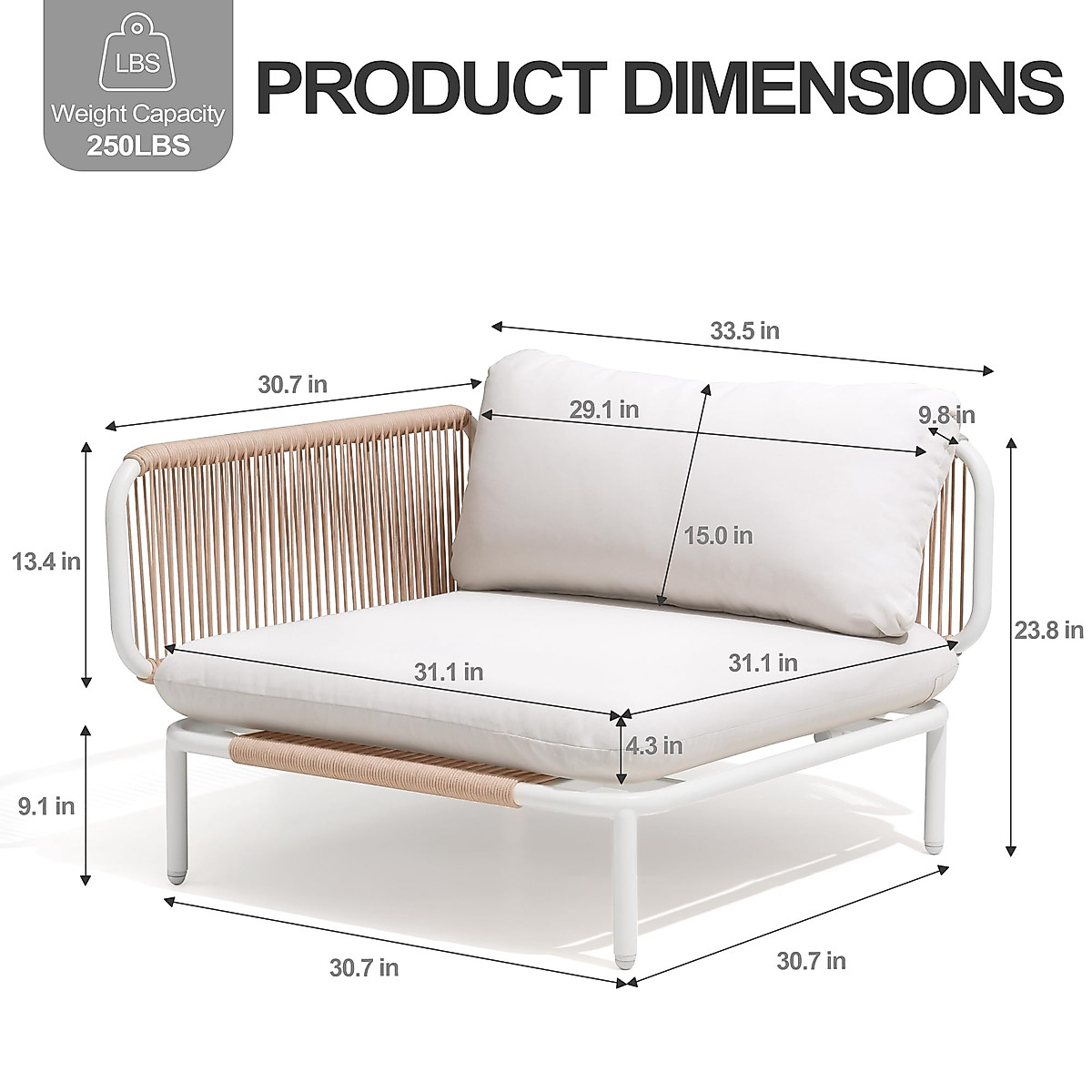 VredHom Oversized Patio Loveseat, Patio Furniture Couch with Removable Cushions, Outdoor Modern Loveseat for Patio, Garden, Lawn, Beige
