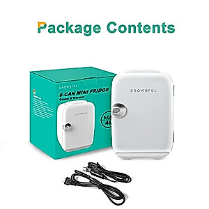 CROWNFUL Mini Fridge, 4 Liter/6 Can Portable Cooler and Warmer Personal Refrigerator for Skin Care, Cosmetics, Beverage, Food,Great for Bedroom, Office, Car, Dorm, ETL Listed (White)