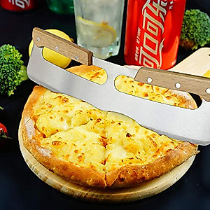 ALLTOP Pizza Cutter Rocker,Stainless Steel Blade Knife With Double Wooden Handle & Plastic Cover, Large Pizza Slicer/Chopper,Good Kitchen Tool -14 In